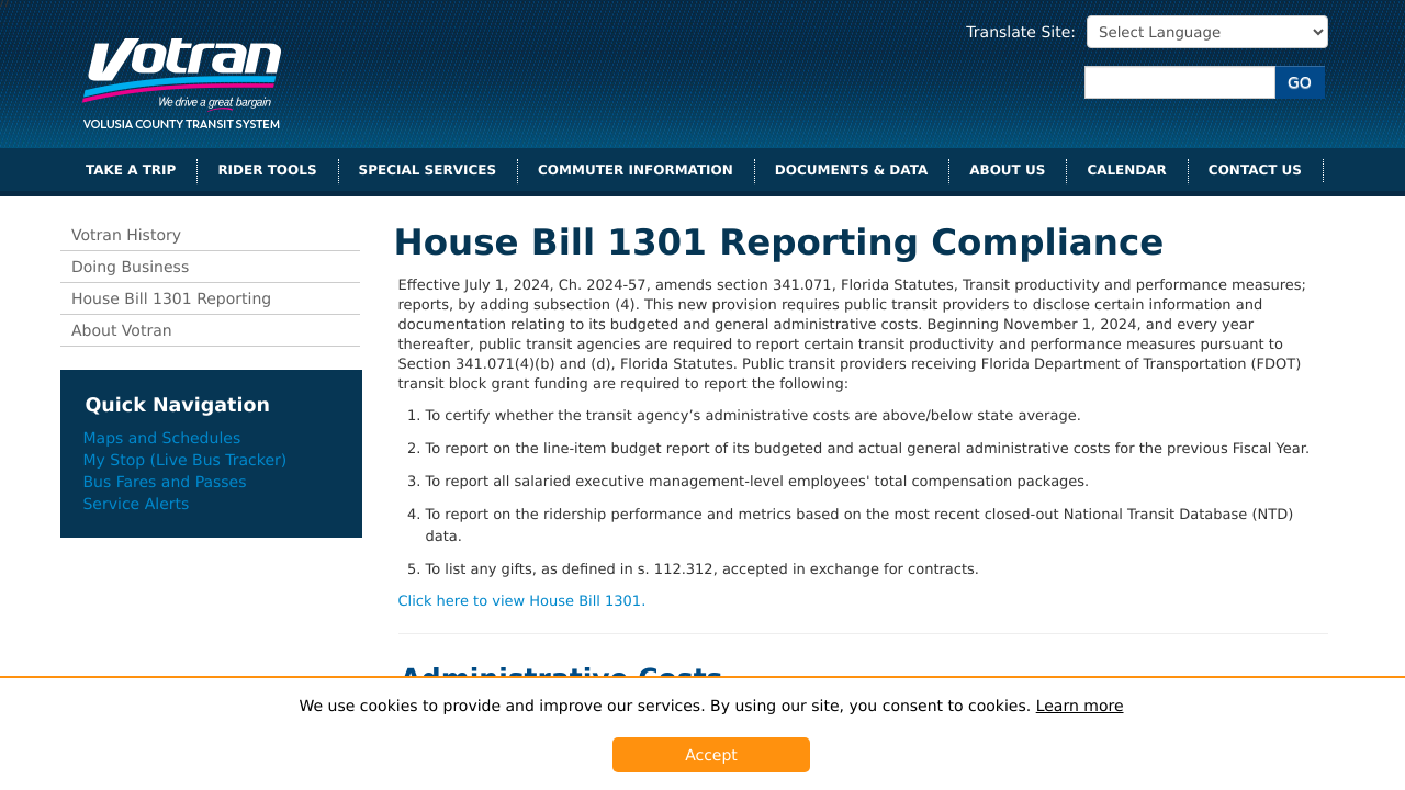 House Bill 1301 Reporting Compliance